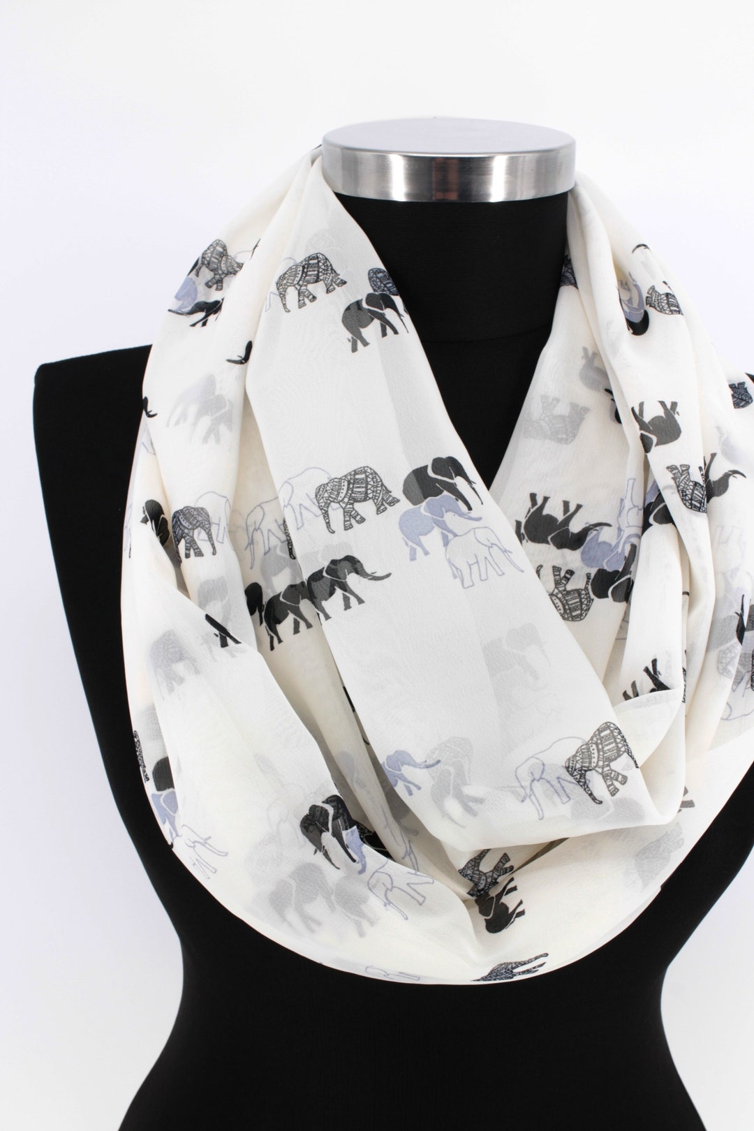 Elephant Print Chiffon Infinity Scarf: Lightweight Fashion Accessory - Etsy