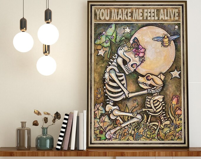 Dog Skeleton Art, You Make Me Feel Alive, Home Skull Decor, Halloween ...