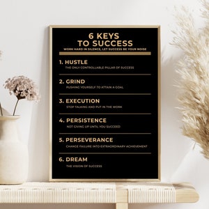 Office Inspirational Art, 6 Keys to Success Poster, Home Office Decor ...