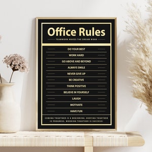 Office Inspirational Art, Office Rules Poster, Home Office Decor ...