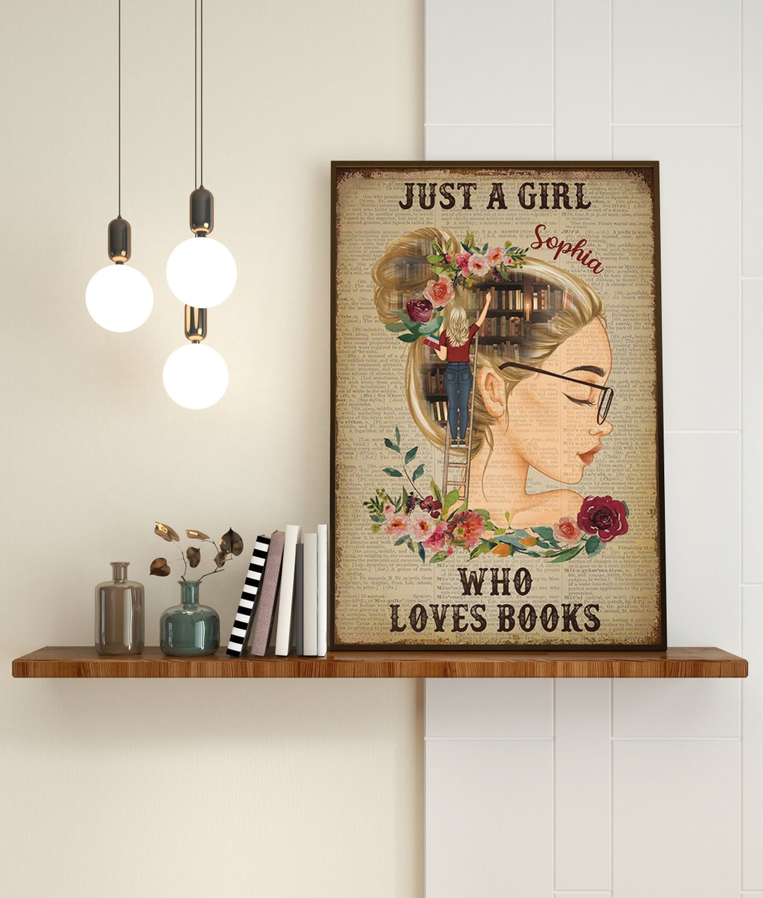 Just A Girl Who Loves Books Poster, Vintage Wall Art, Vintage Poster ...