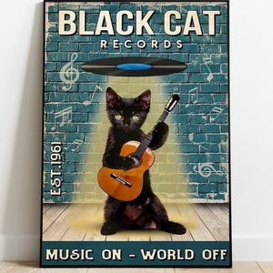 Black Cat Album Record Art, Black Cat Music on World off Poster, Black ...