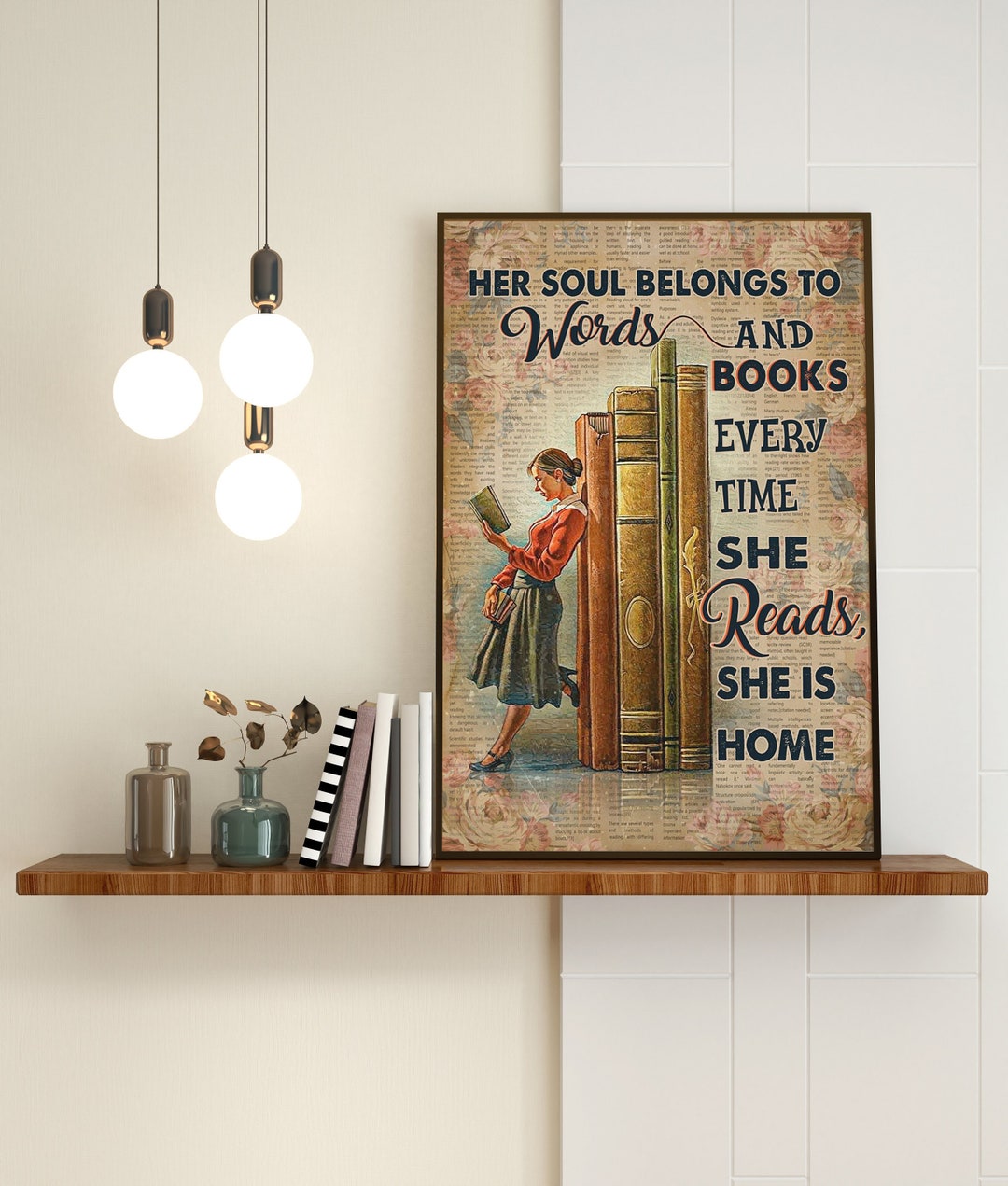 Girl Loves Books Print, Her Soul Belongs to Words Books Poster, Book ...