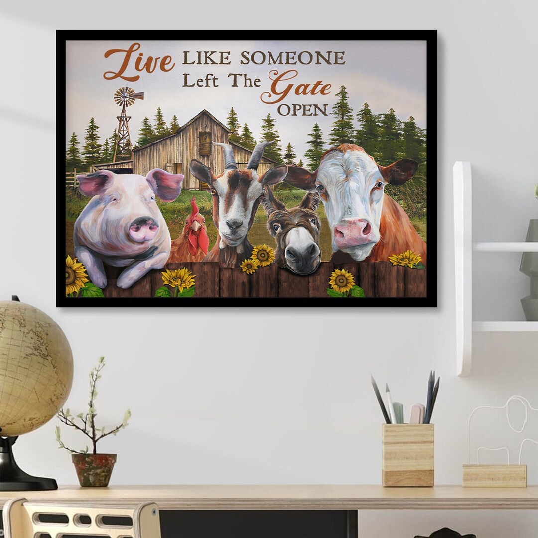 Animal Farmhouse Poster, Live Like Someone Left the Gate Open, Vintage ...