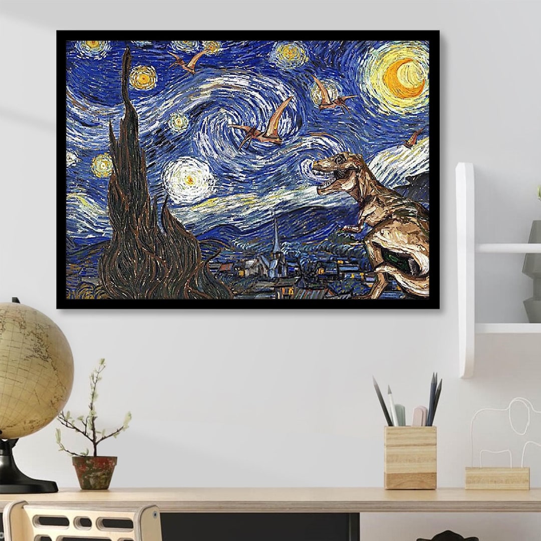 Starry Night Tyrannosaurus Rex Dinosaur Poster, Dinosaur Lover Gift Art ...