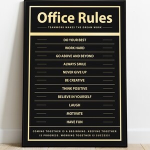 Office Inspirational Art, Office Rules Poster, Home Office Decor ...