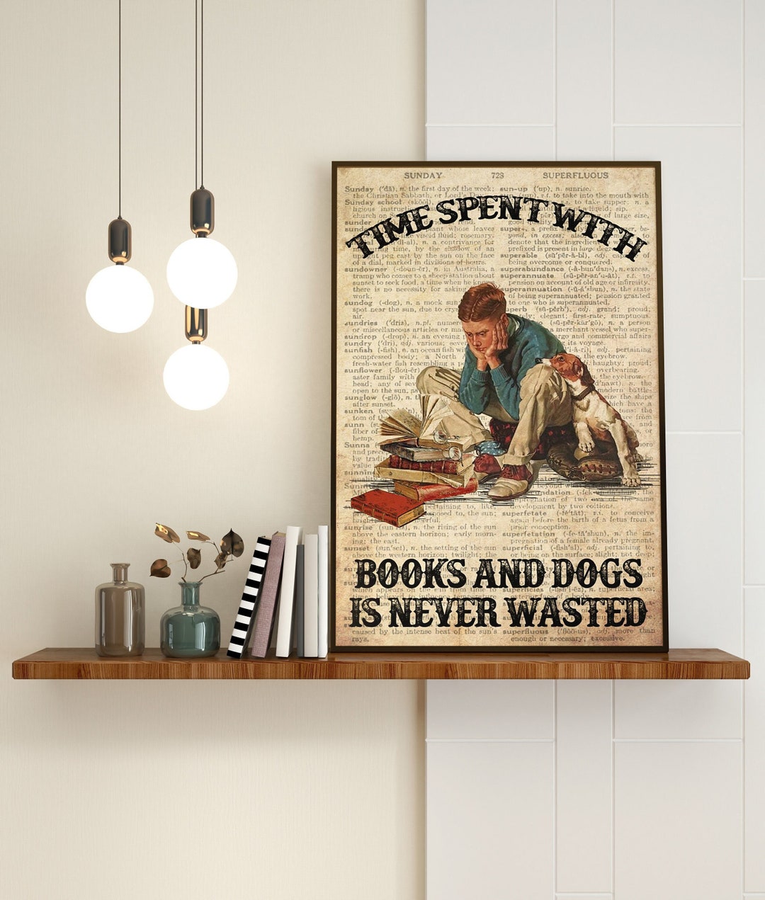 Boy Reading With Dog Art, Time Spent With Books and Dogs is Never ...