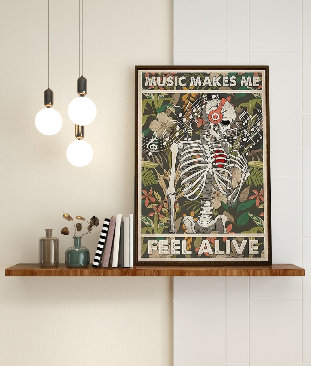 Skeleton Music Art, Music Makes Me Feel Alive Poster, Halloween ...
