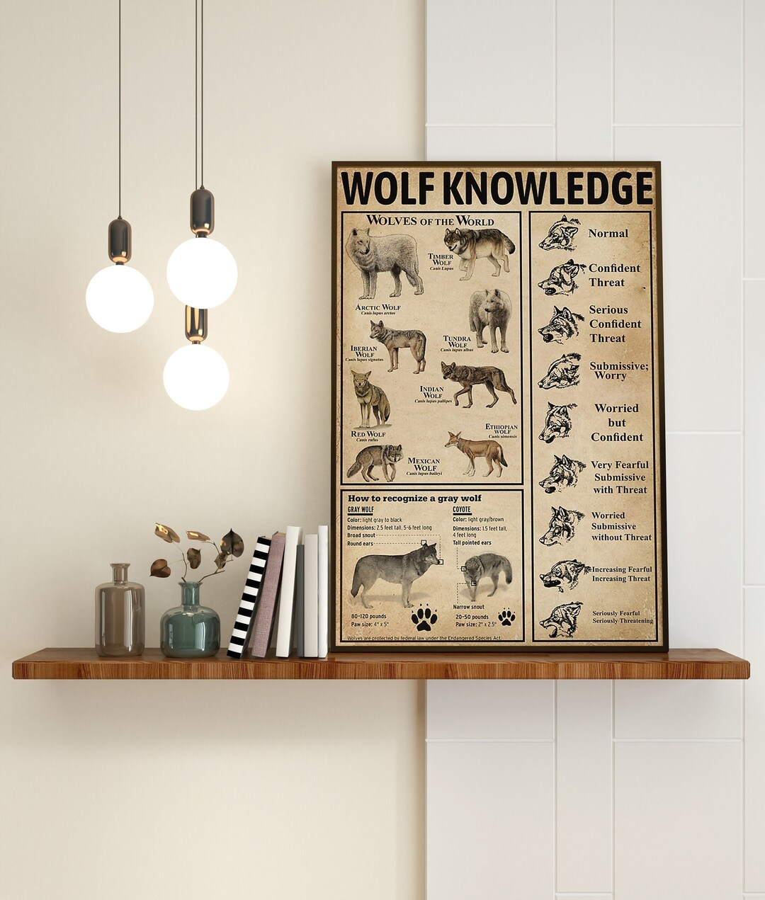 Wolf Knowledge Print, Wolves of the World, Wolf Art Print, Wolf Wall ...