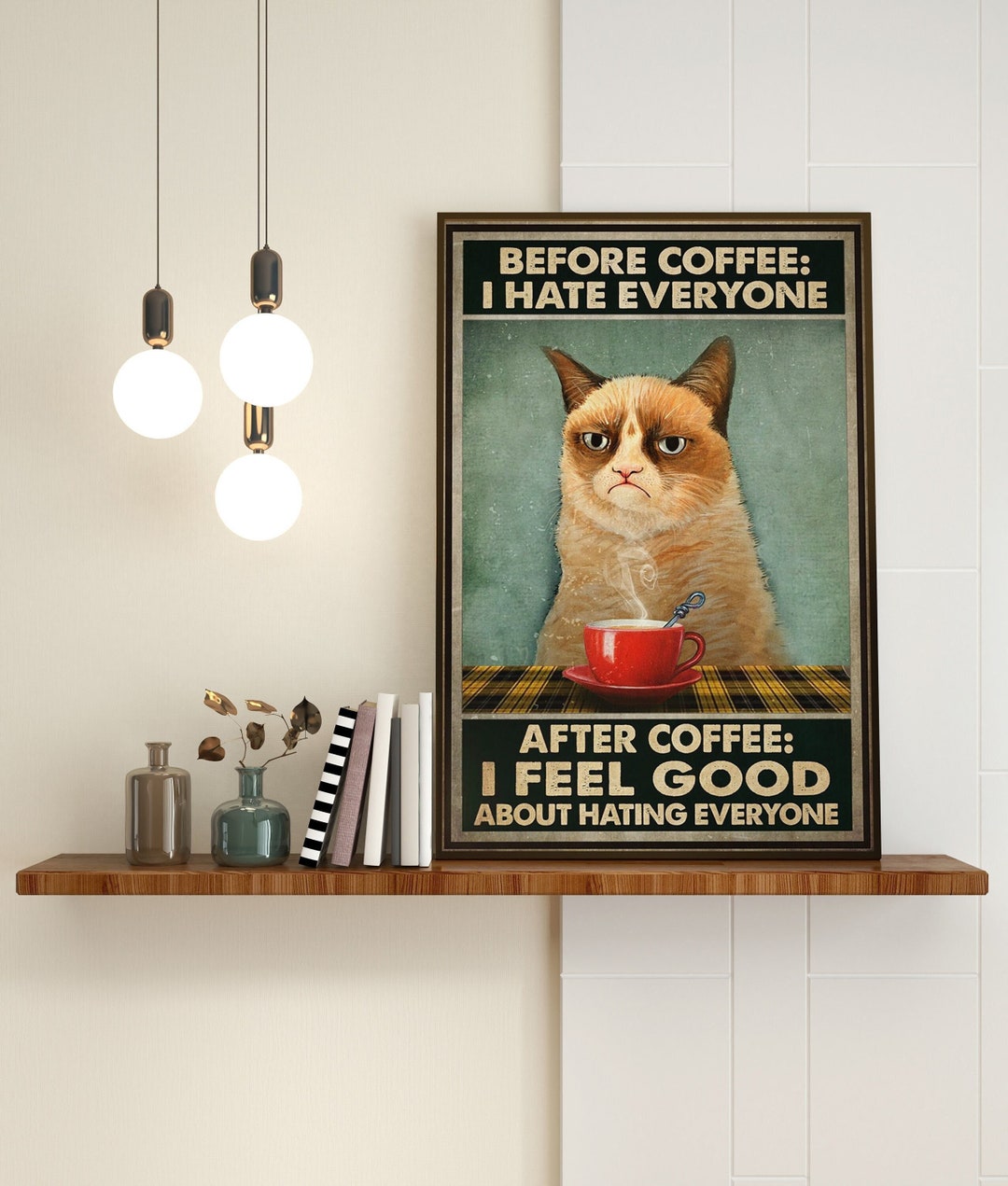 Cat Drinking Coffee Poster, Before Coffee I Hate Everyone, Cat Drink ...