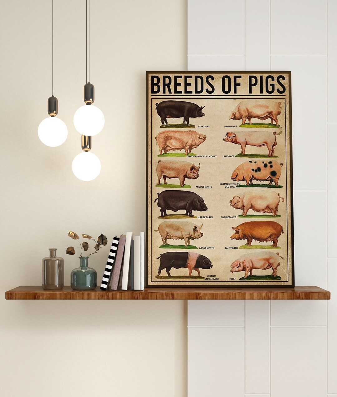 Farmhouse Pig Wall Art, Breeds of Pigs Poster, Vintage Pig Farm Poster ...