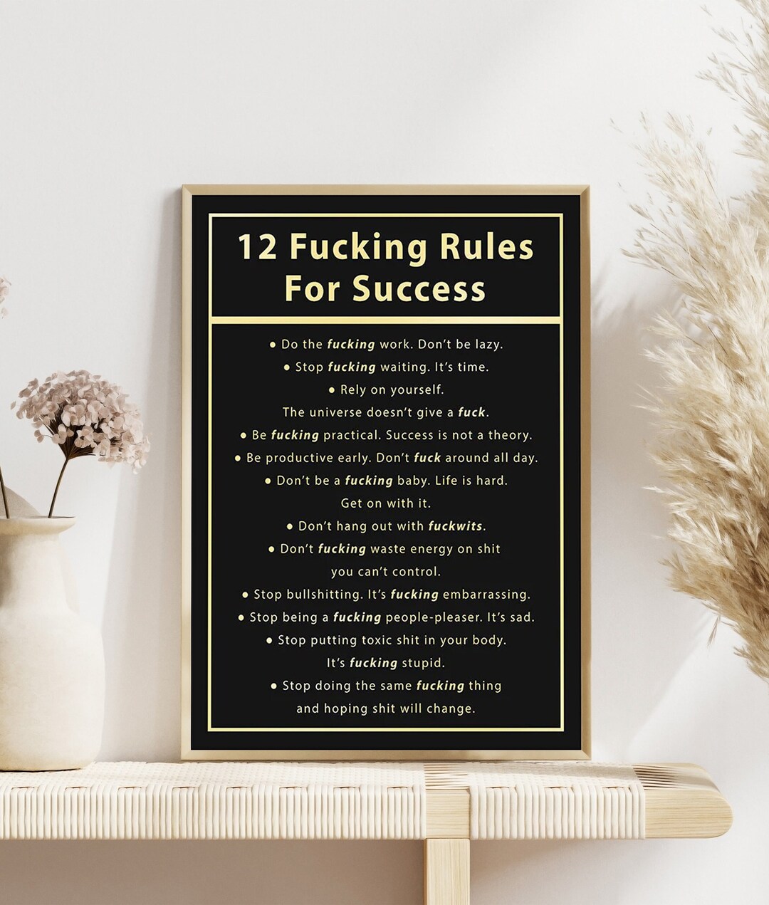 Office Inspirational Art, 12 Fucking Rules for Success Poster, Home Office Decor, Motivational ...
