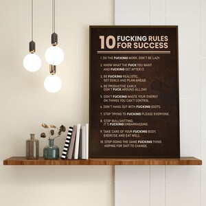 Office Inspirational Art, 12 Fucking Rules for Success Poster, Home Office Decor, Motivational ...