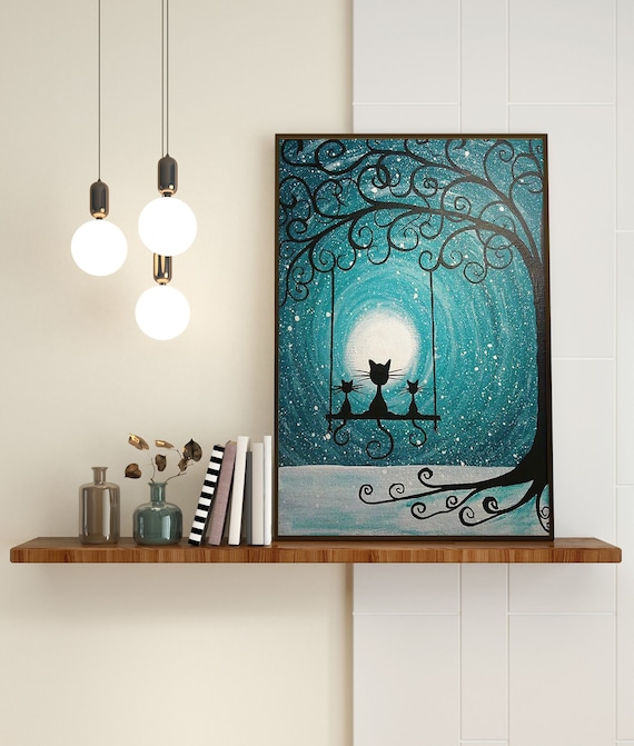 Black Cat Moon Art Moon Black Cat Poster Black Cat Poster - Etsy