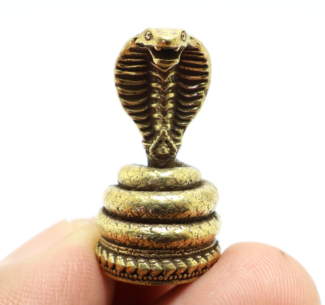 King Cobra Snake Mini Brass Amulet Bless Statue Tiny Thai Figurine ...
