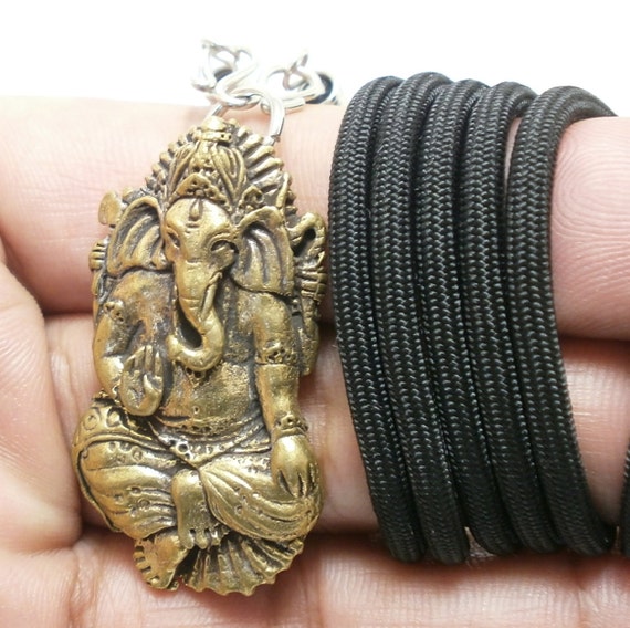Lord Ganesha Brass Pendant: Hindu God Amulet, 24" Bla… - Gem
