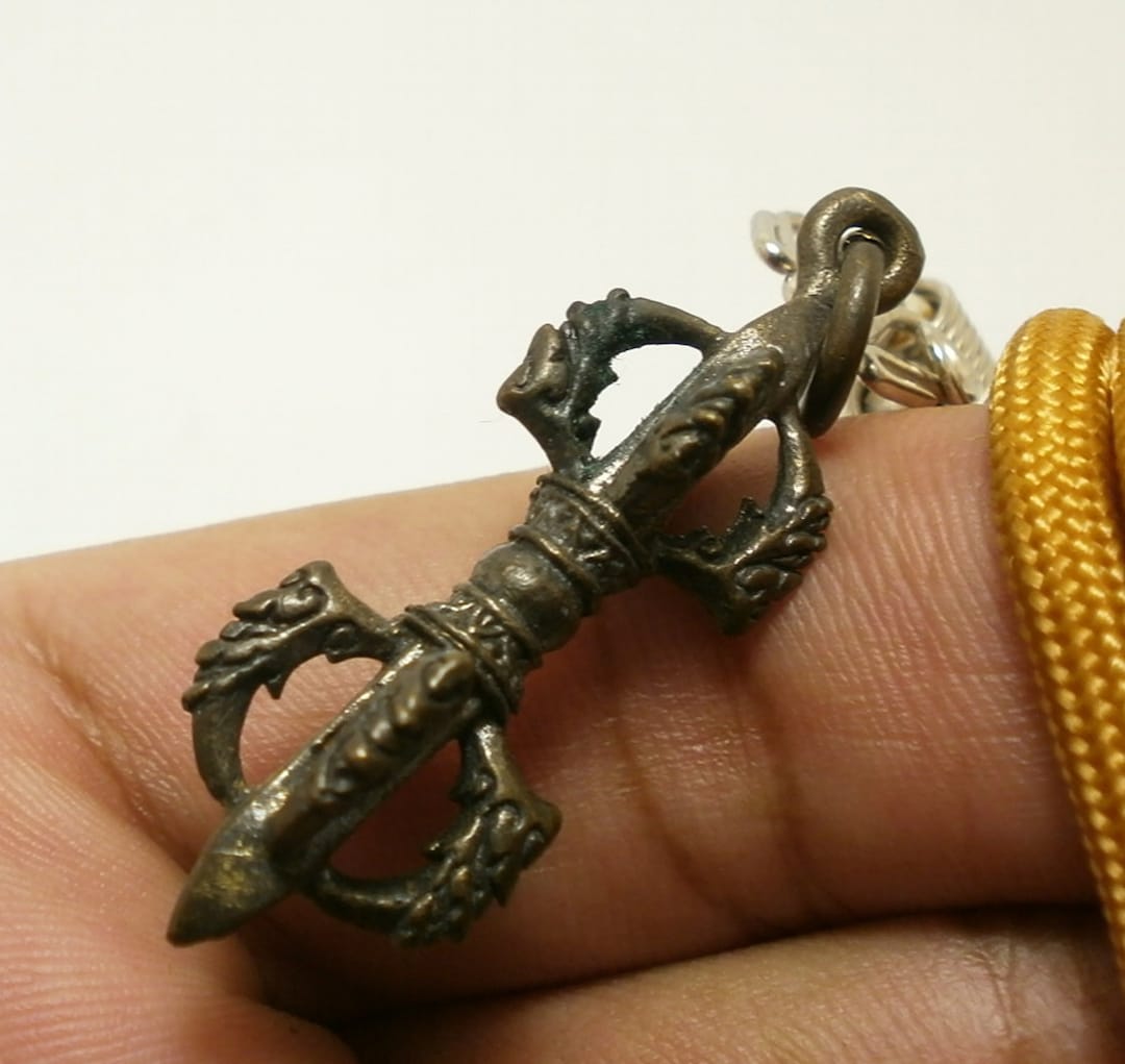 Tibetan Brass Vajra Amulet: Protection Pendant, 24" Rope Necklace - Etsy