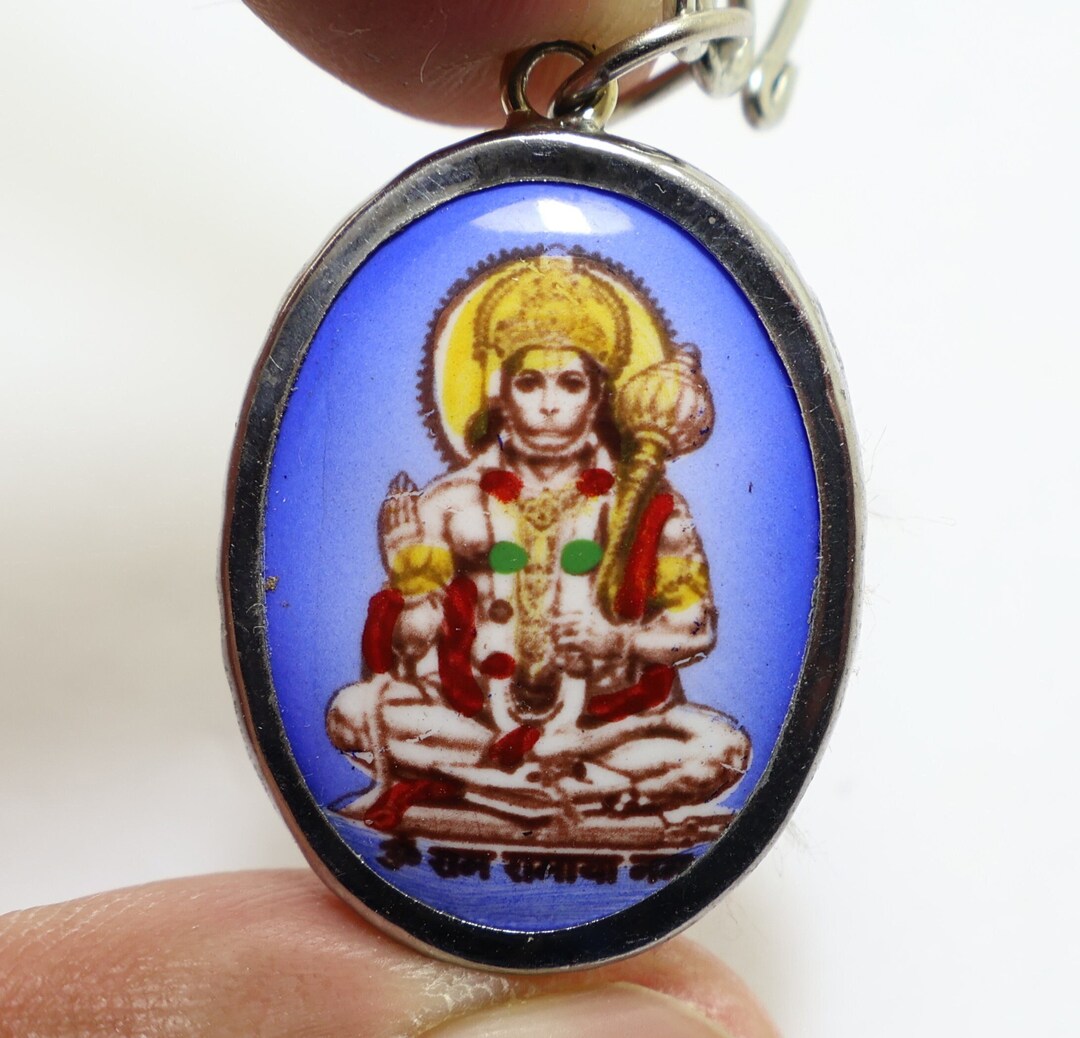 Lord Hanuman Om Pendant: Hindu Monkey King Ohm Amulet, Good Luck Charm ...