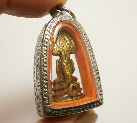 Naga Buddha Amulet: Thai Brass Pendant for Saturday B… - Gem