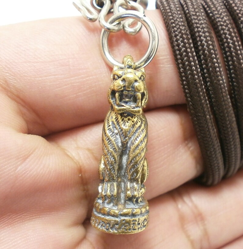 Thai Brass Tiger Amulet Pendant - 24 Inch Rope Necklace - Etsy