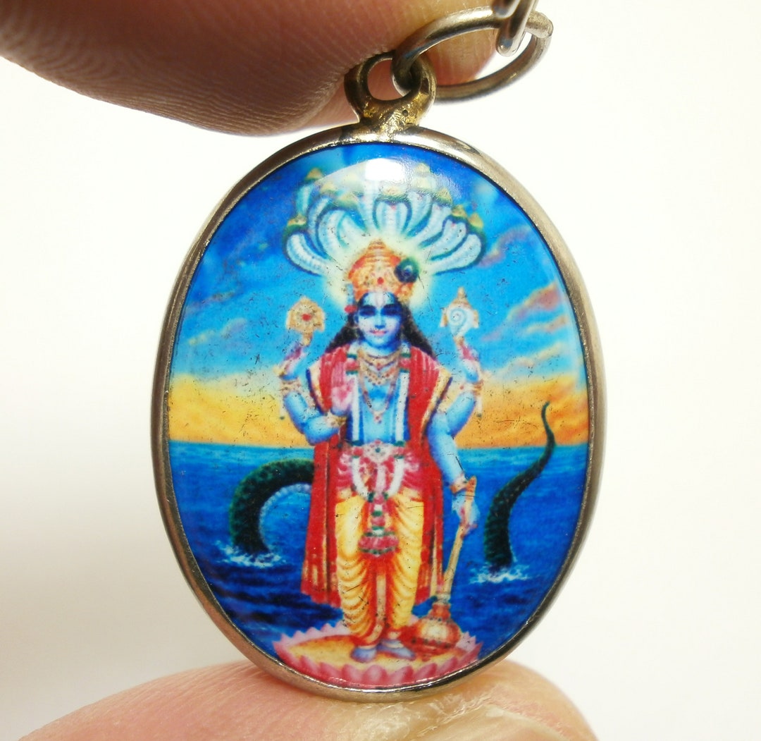 Lord Vishnu Amulet Om Pendant: Hindu God Trimurti Ohm Necklace Fujii ...