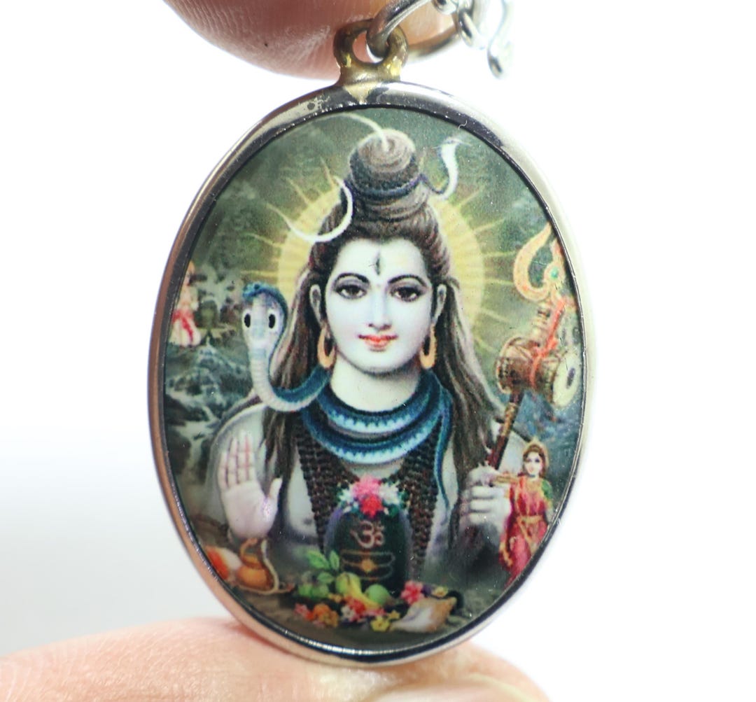 Lord Shiva Mahadev Om Big Pendant Bless 1980s Necklace Siva Mahadeva ...
