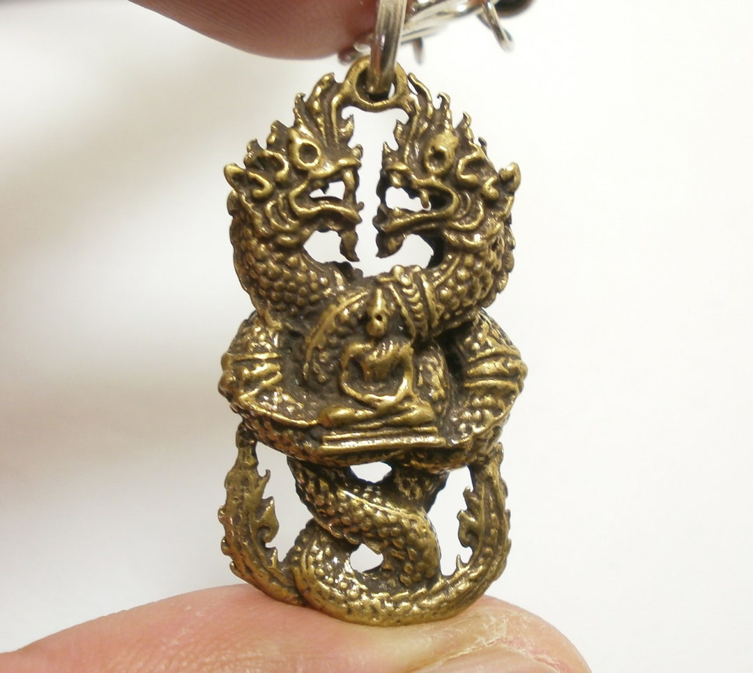 Duo Naga Snake Pendant Necklace: Thai Buddha Amulet, Life Protection - Etsy
