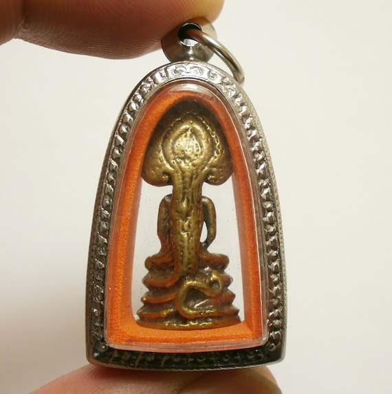 Naga Buddha Amulet: Thai Brass Pendant for Saturday B… - Gem