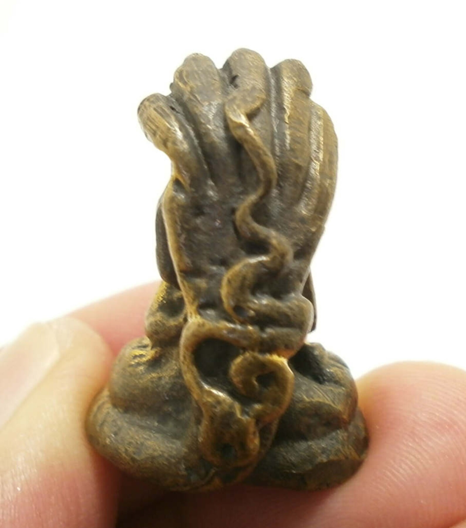 Phra Pidta Pitta Nakprok Protect by Naga Snake Thai Mini Brass Amulet ...