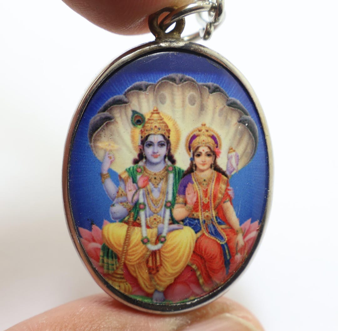 Lord Vishnu & Mahalakshmi Big Pendant Om Necklace: Hindu God Amulet - Etsy
