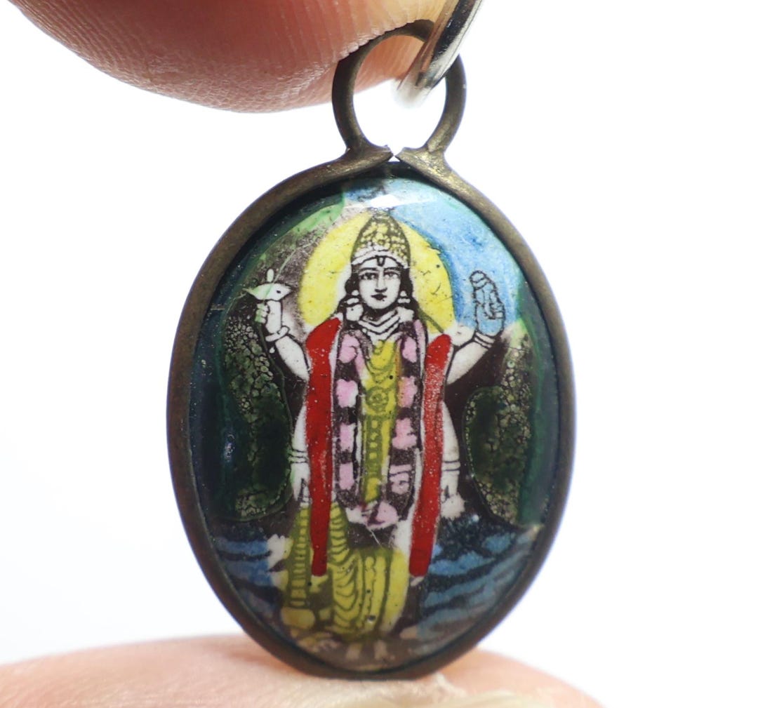 Lord Vishnu Tiny Pendant Amulet Necklace: Hindu Om God , 1980s Trimurti ...