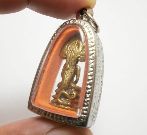 Naga Buddha Amulet: Thai Brass Pendant for Saturday B… - Gem