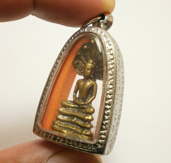 Naga Buddha Amulet: Thai Brass Pendant for Saturday B… - Gem