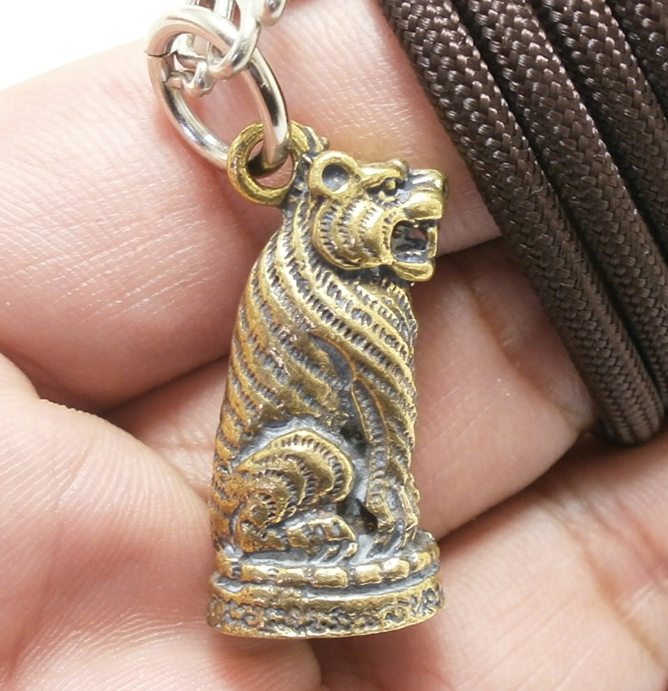 Magic Tiger Brass Pendant Amulet 24 Inches Rope Necklace Thai | Etsy