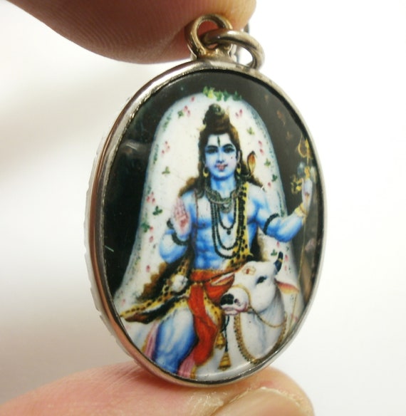 Lord Shiva Mahadev Om pendant blessed 1980s necklace … - Gem