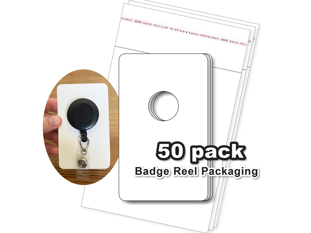 Badge Reel Packaging Display Cards: Pre-cut White Cards & Clear Bags ...