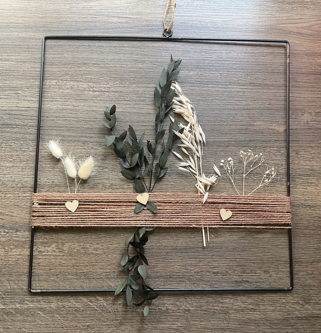 Modern Door Wreath Window Decoration Metal Square Loop With Dried ...