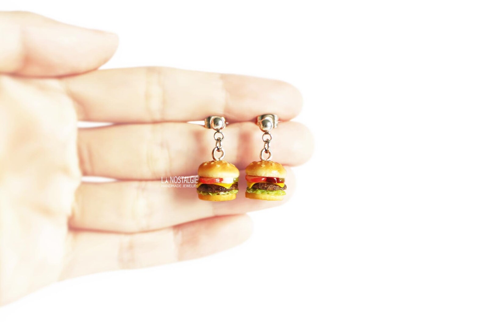 Burger Earrings Mini Food Jewelry Hamburger Polymer Clay Tiny Stud ...