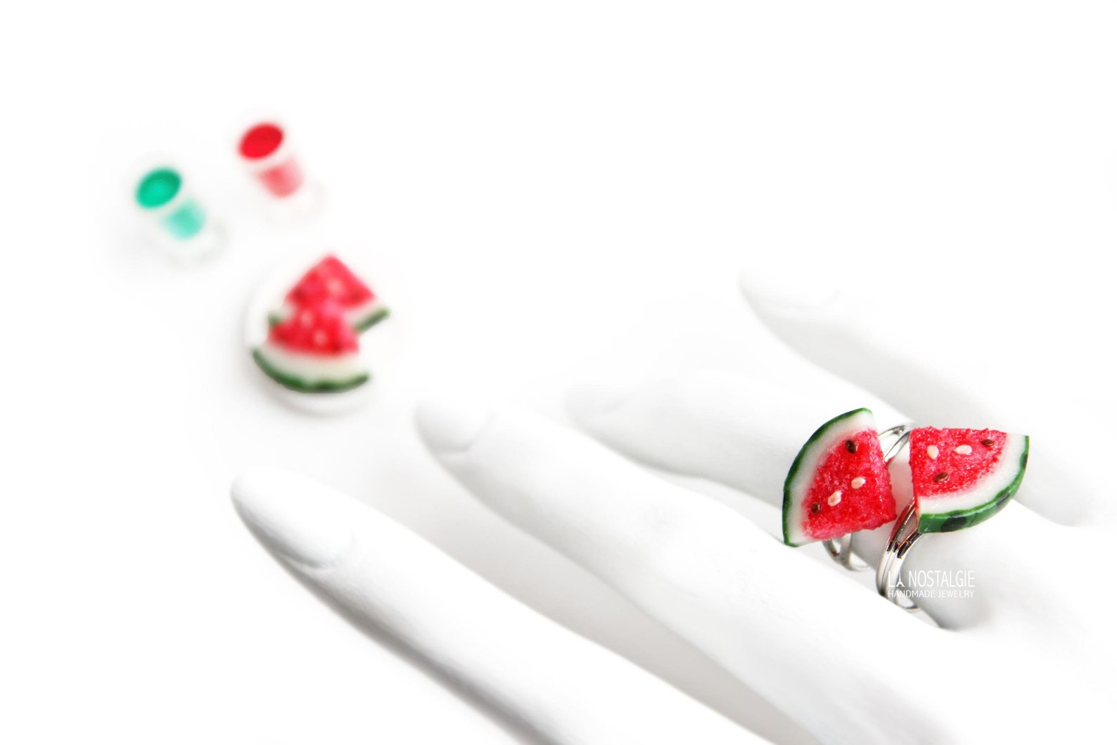 Watermelon Ring Fruit Jewelry Summer Beach Tropical Red Silver | Etsy