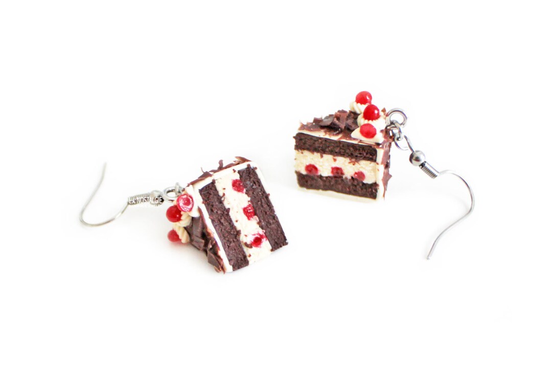 Mini Food Jewelry Cake Triangle Earrings Cherry Chocolate - Etsy