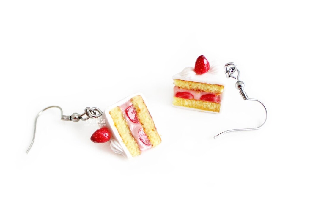 Cake Earrings,strawberry Cake,cake Jewelry,cake Slice,strawberry ...