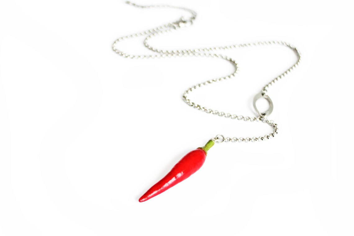 Red Chilli Pepper Lariat Y Necklace Pendant Drop Pop Simple | Etsy