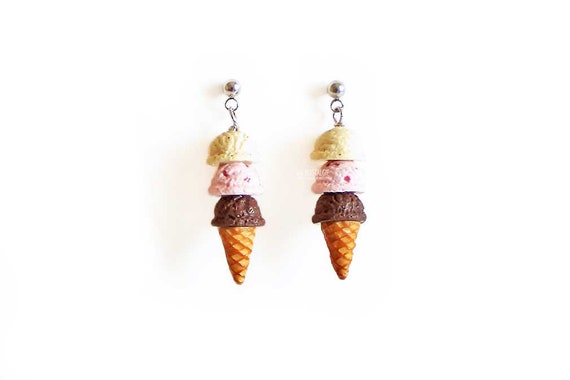 Fun Summer Ice Cream Cone Beach Earrings Studs Pastel Beach | Etsy