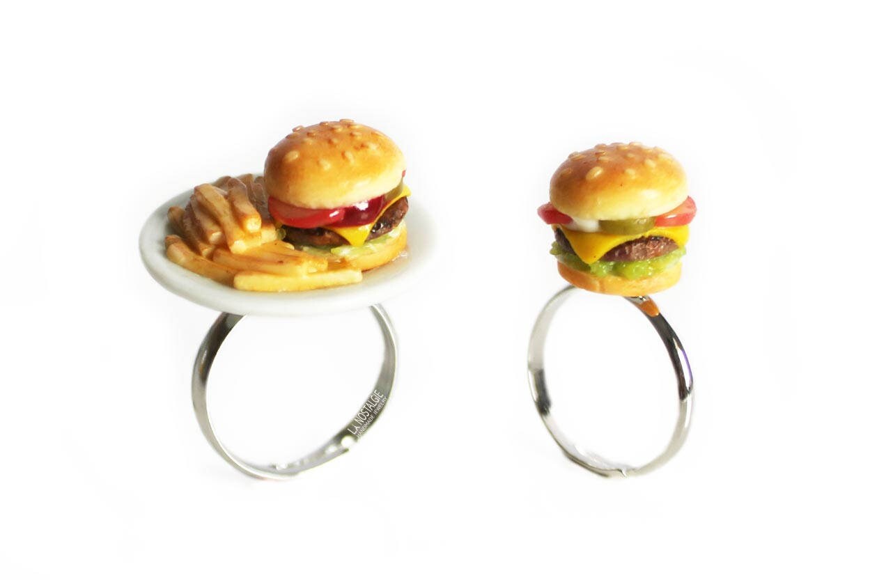 Burger Ring Statement Stackable Rings Summer French Fries Fast | Etsy