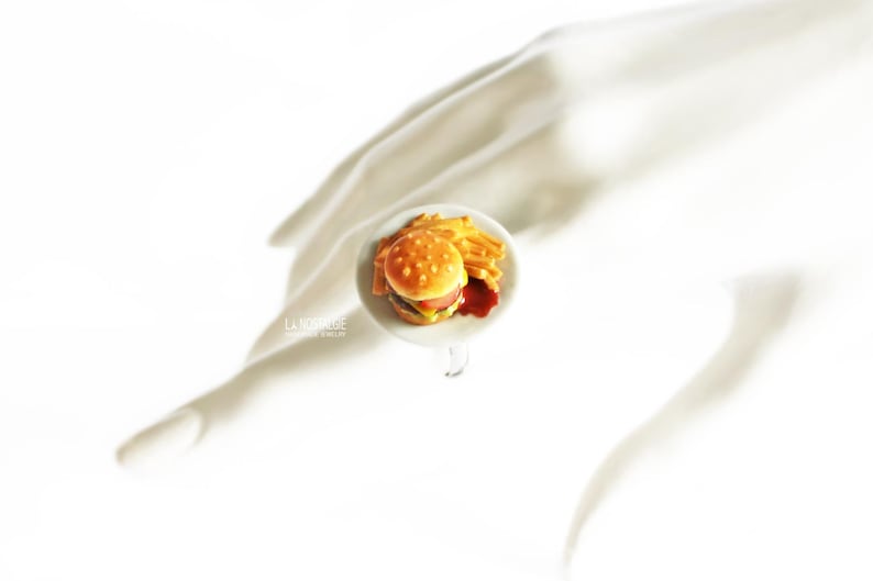 Burger Ring Statement Stackable Rings Summer Fries Fast Food | Etsy