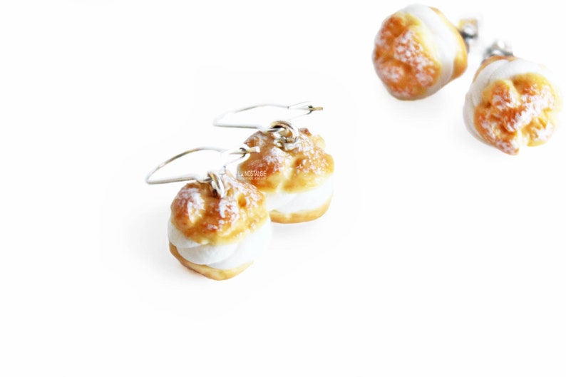 Cake Earrings,cream Puffs,dessert Jewelry,white Drop Earrings,food ...