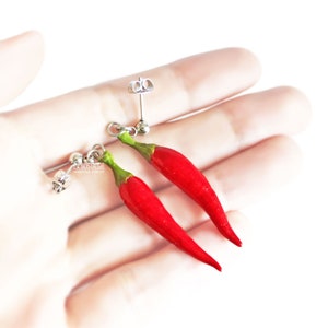 Chilli Pepper Funky Earrings Pop Art Red Dangly Drop Stud Earring ...