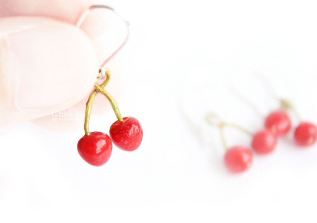 Cherry Tiny Red Cherries Small Fruit Dangle Earrings Jewelry Dainty ...