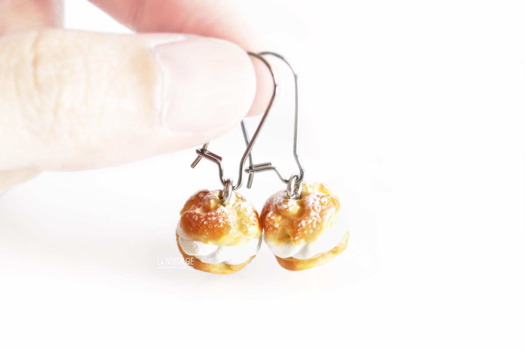Cake Earrings,cream Puffs,dessert Jewelry,white Drop Earrings,food ...