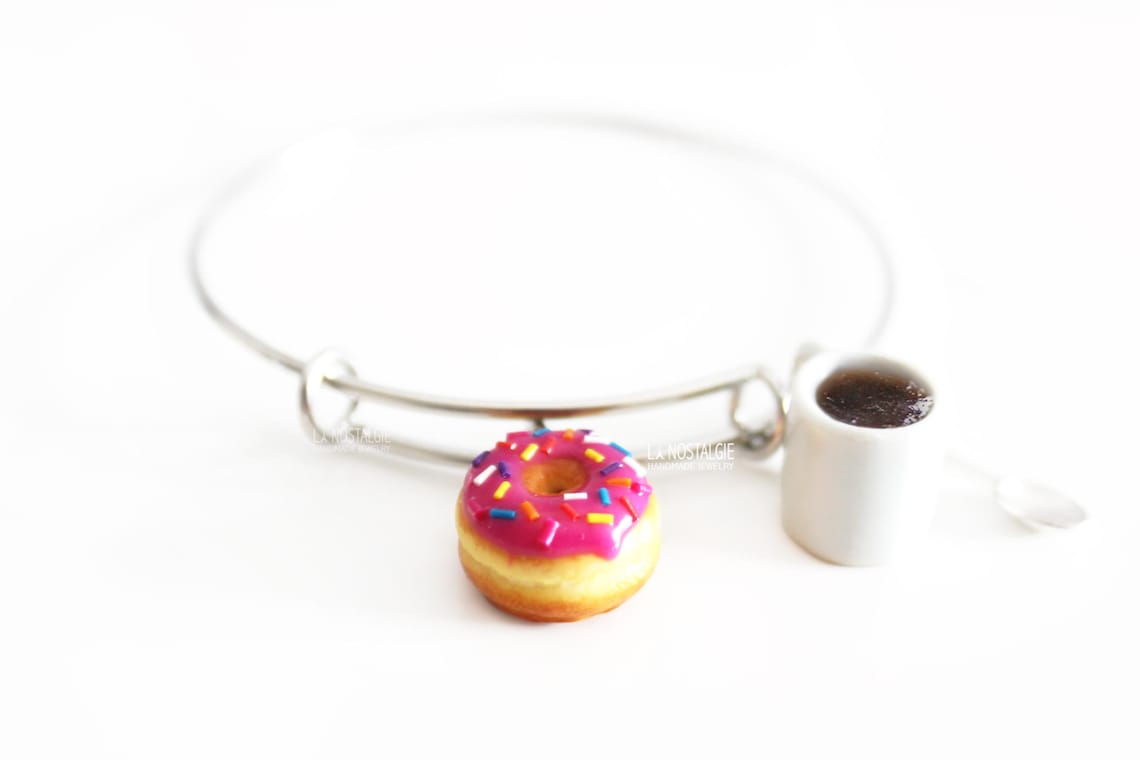 Donut Wire Bangle Minimalist Coffee Charm Bracelet Jewelry | Etsy